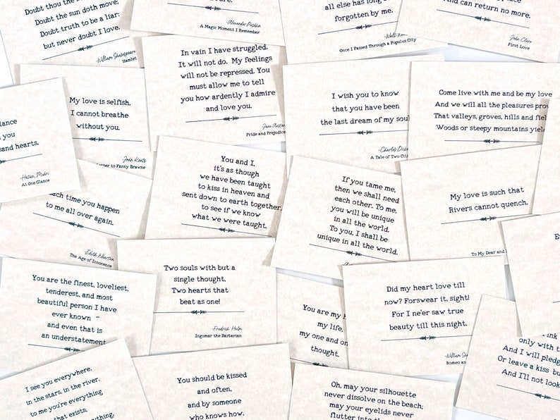 Literary Love Cards, Set of 24, Lunch Box Love Notes for Adults ...