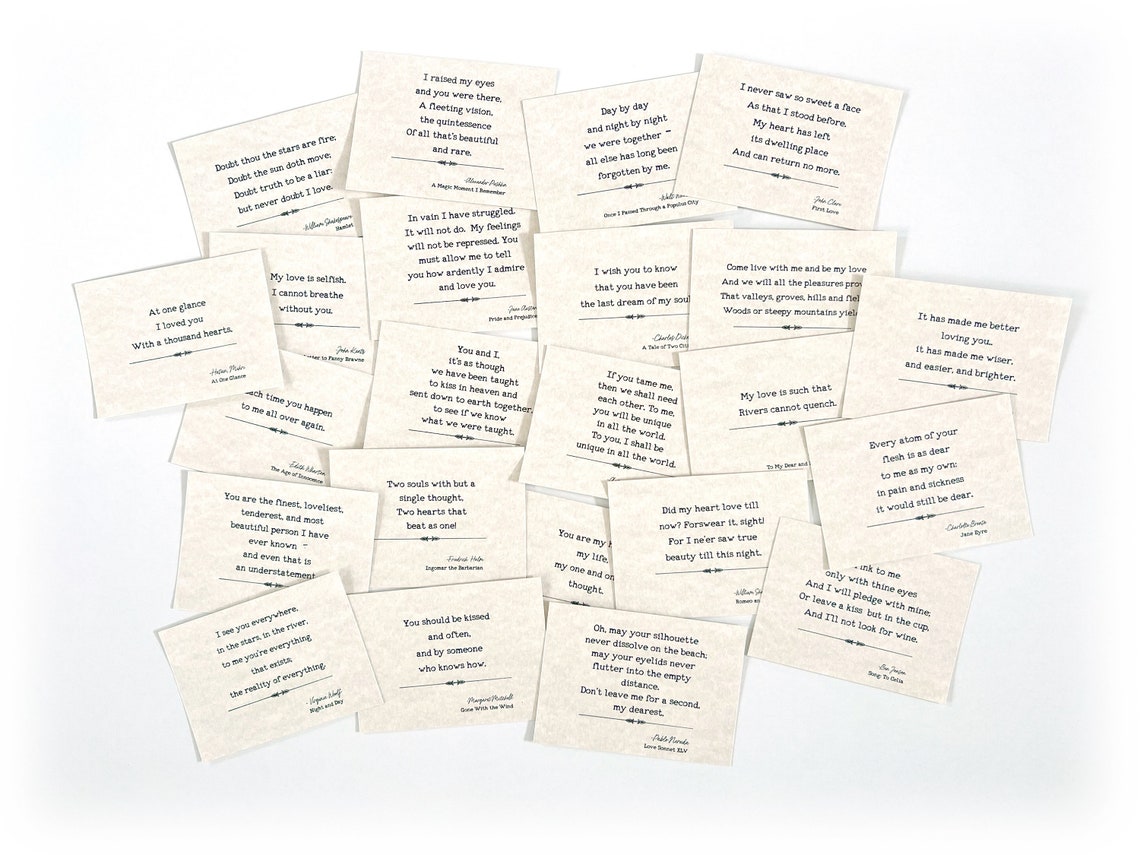 Literary Love Cards Set of 24 Lunch Box Love Notes for - Etsy