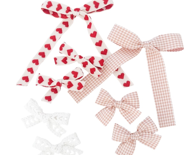 Valentines Ribbon Bows - Pink Bows - Red Heart Bows - Delicate Bows ...