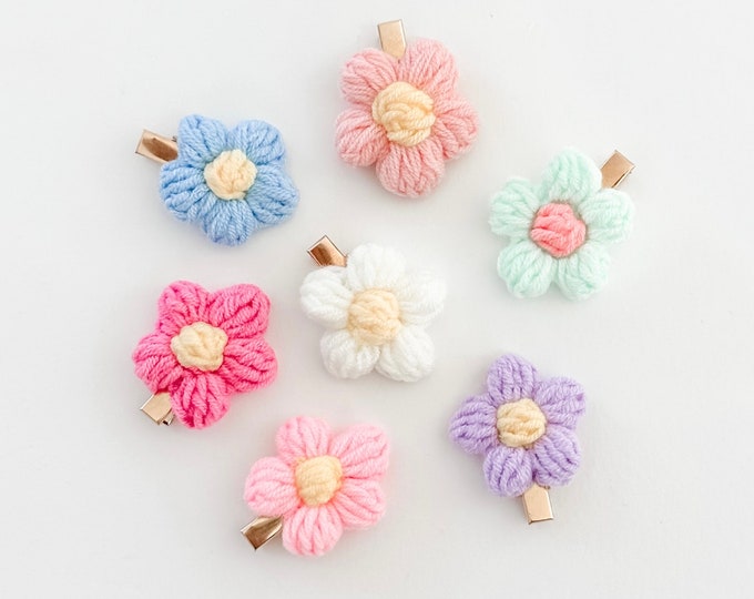 Crochet Daisy Hair Clips - Puff Daisy Clips - Hand Crochet Clip ...