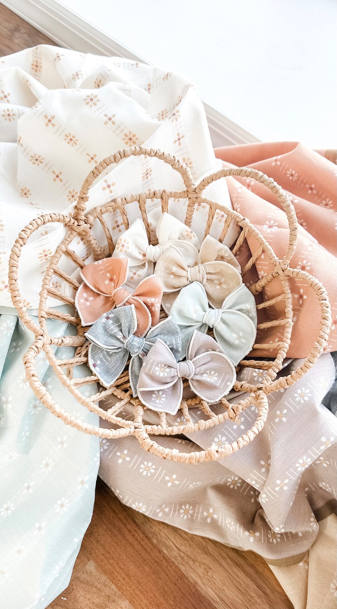Stitched Floral Fable Bows Summer Solids Neutral Bows Fable Bow Trendy ...