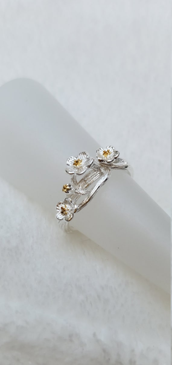 Daisy Flowers Open End Adjustable Textured Flower Ring 925 - Etsy UK