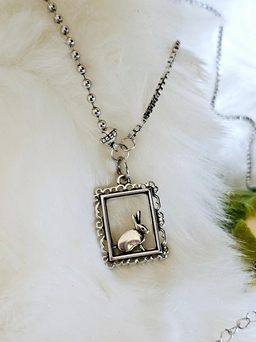 Rabbit in Frame Pendant Sterling Silver Chain Necklace, Animal Quirky ...