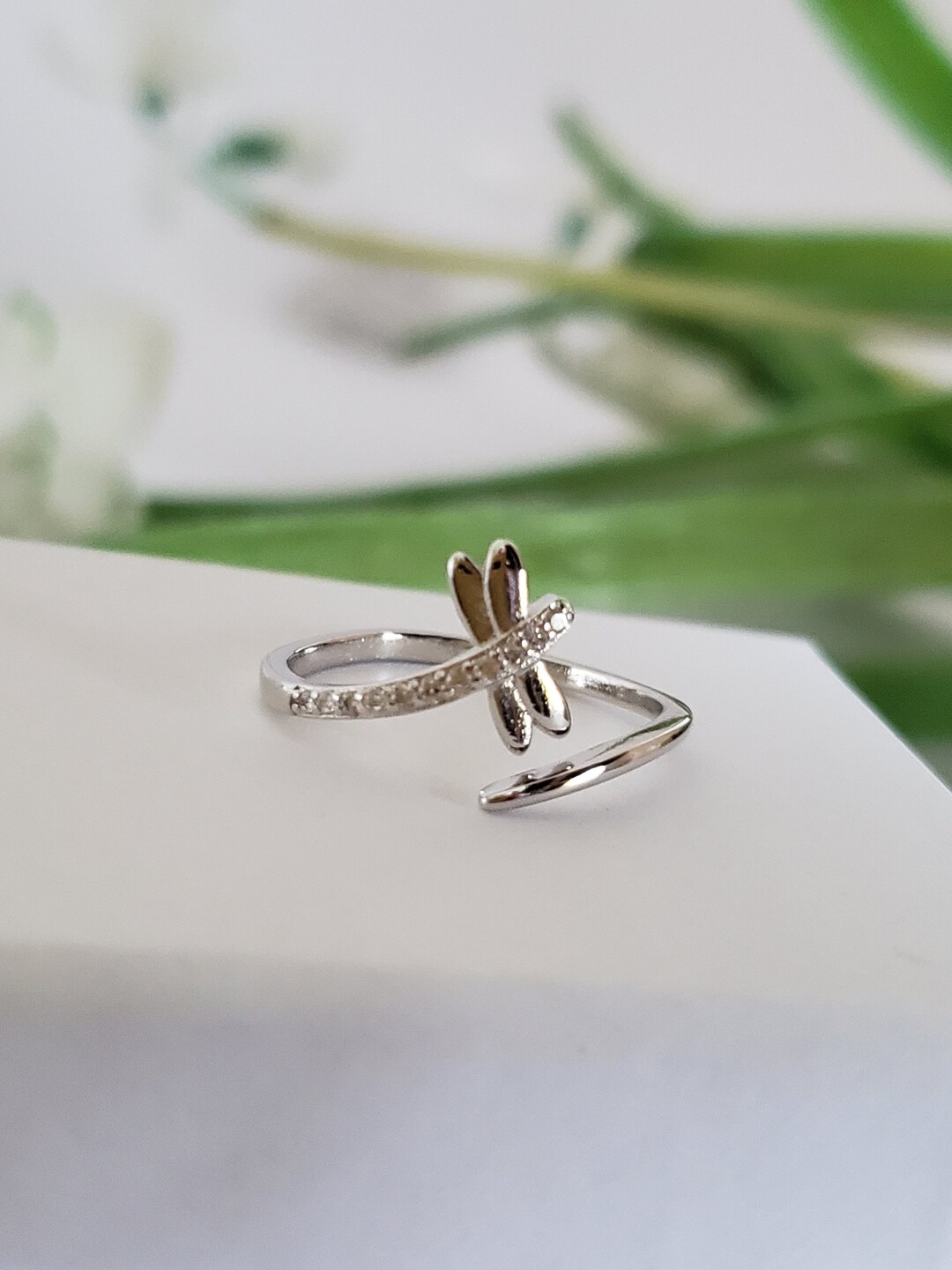 Firefly Sterling Silver Adjustable Ring,dragonfly Ring,cubic Zirconia ...