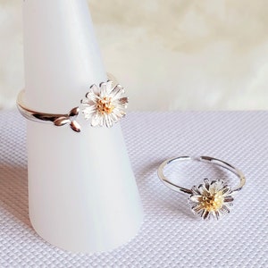 925 Sterling Silver Daisy Simple Dainty Flower Ring, Adjustable Ring ...