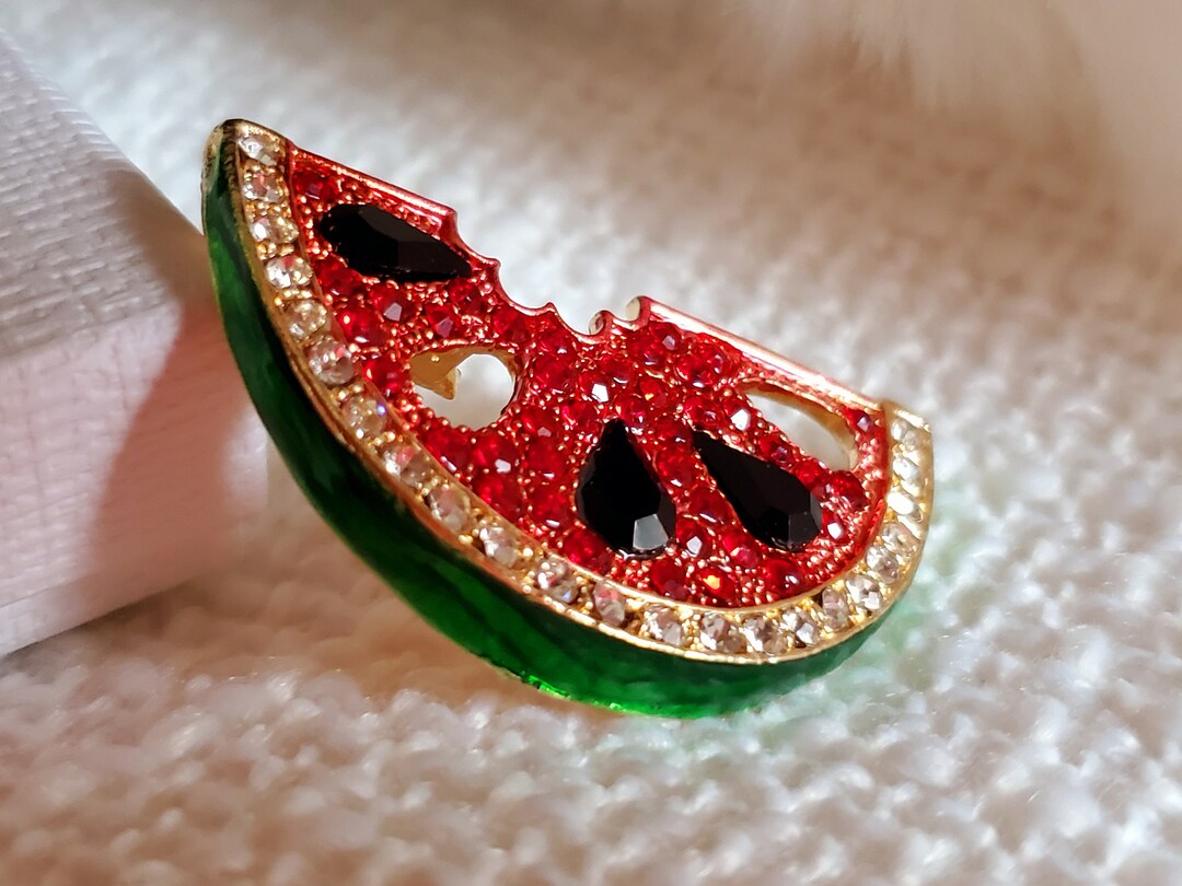 14ct Gold Plated Watermelon Slice Cubic Zirconia Brooch and Pendant ...