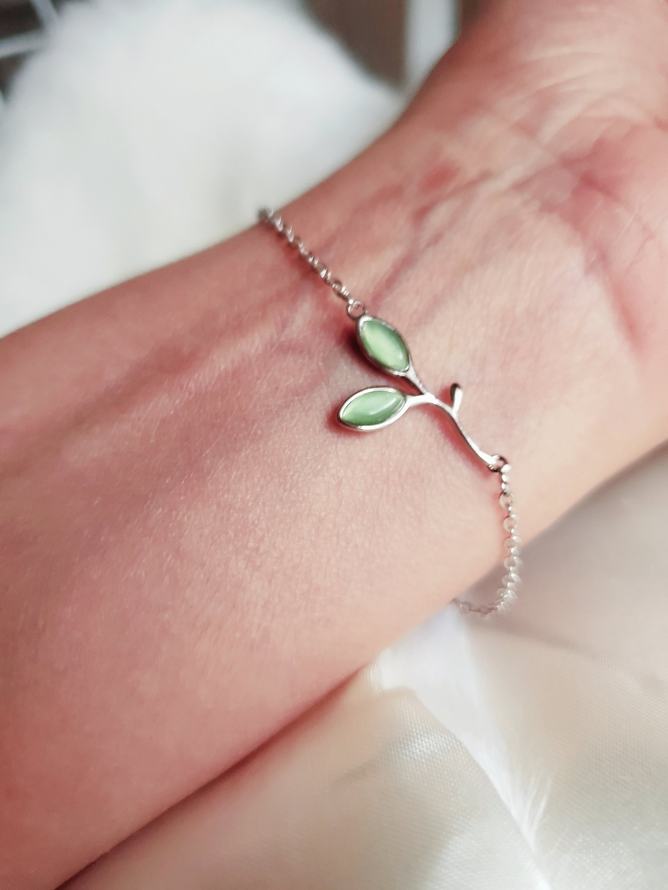 Adjustable Green Leaf Sterling Silver Cuff Braceletleaf Chain - Etsy UK