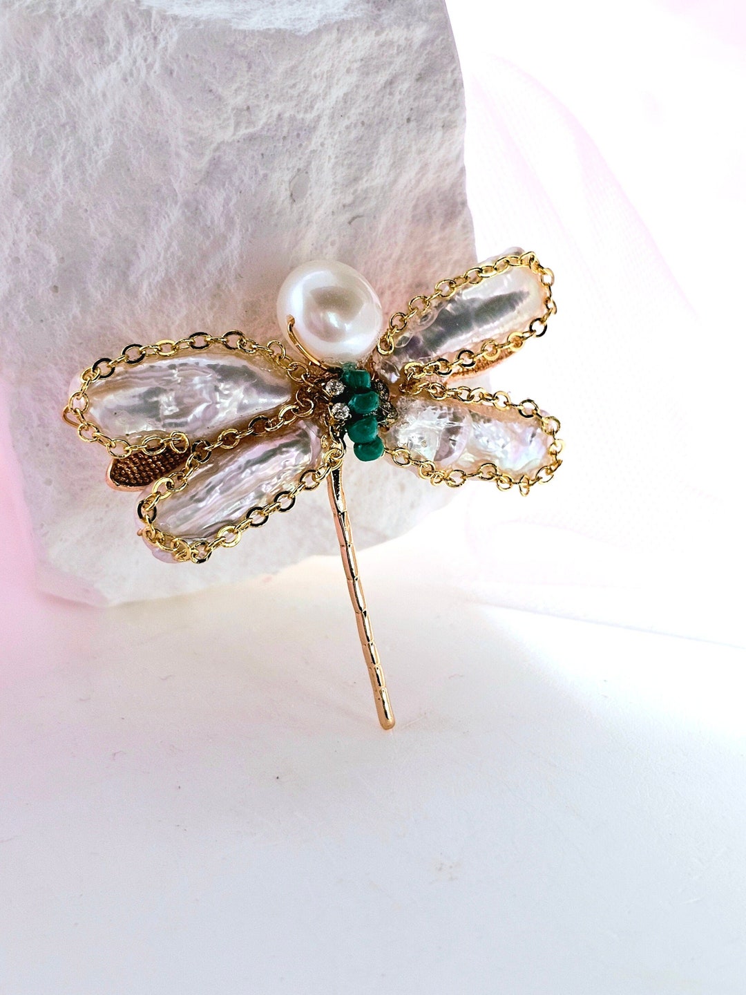 18k Gold Baroque Ivory Pearl Firefly Brooch - Etsy