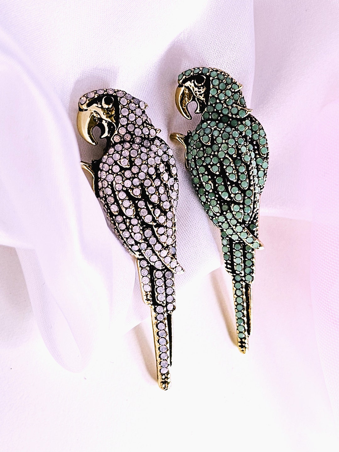 Parrot Brooch Gems Pearl White and Green Quirky Bird Brooch,unusual ...