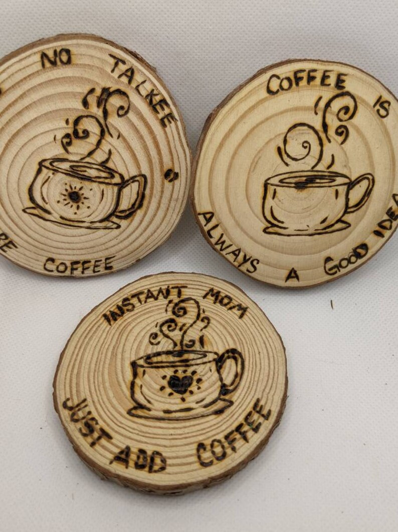 Wood Burned Coffee Coaster Set - Etsy