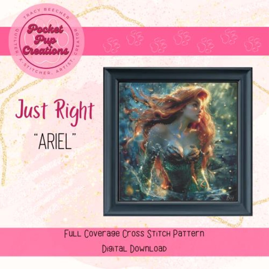 Ariel-just Right Sized, Full Coverage Cross Stitch Pattern, Instant PDF ...