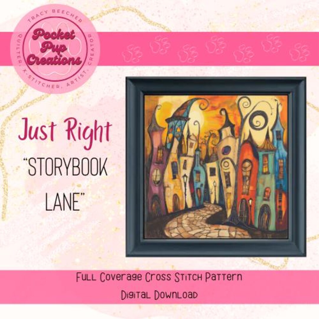 Storybook Lane-just Right Size Full Coverage Cross Stitch, Instant PDF ...