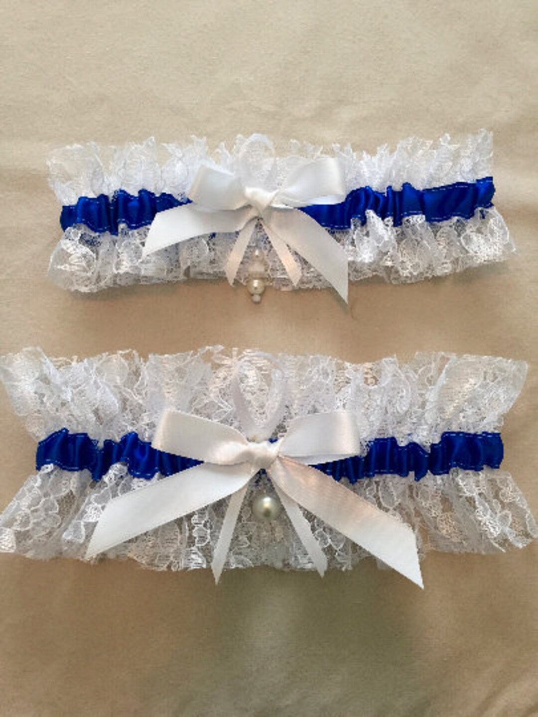 Royal Blue Garters, Wedding Garter, Bridal Garter, Accented With White ...