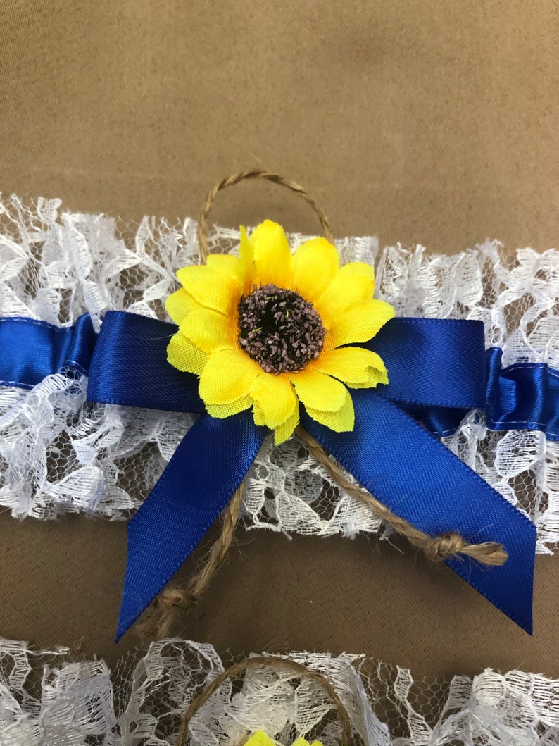 Sunflower, Royal Blue, Jute and Lace Garters, Boho Garters, Country ...