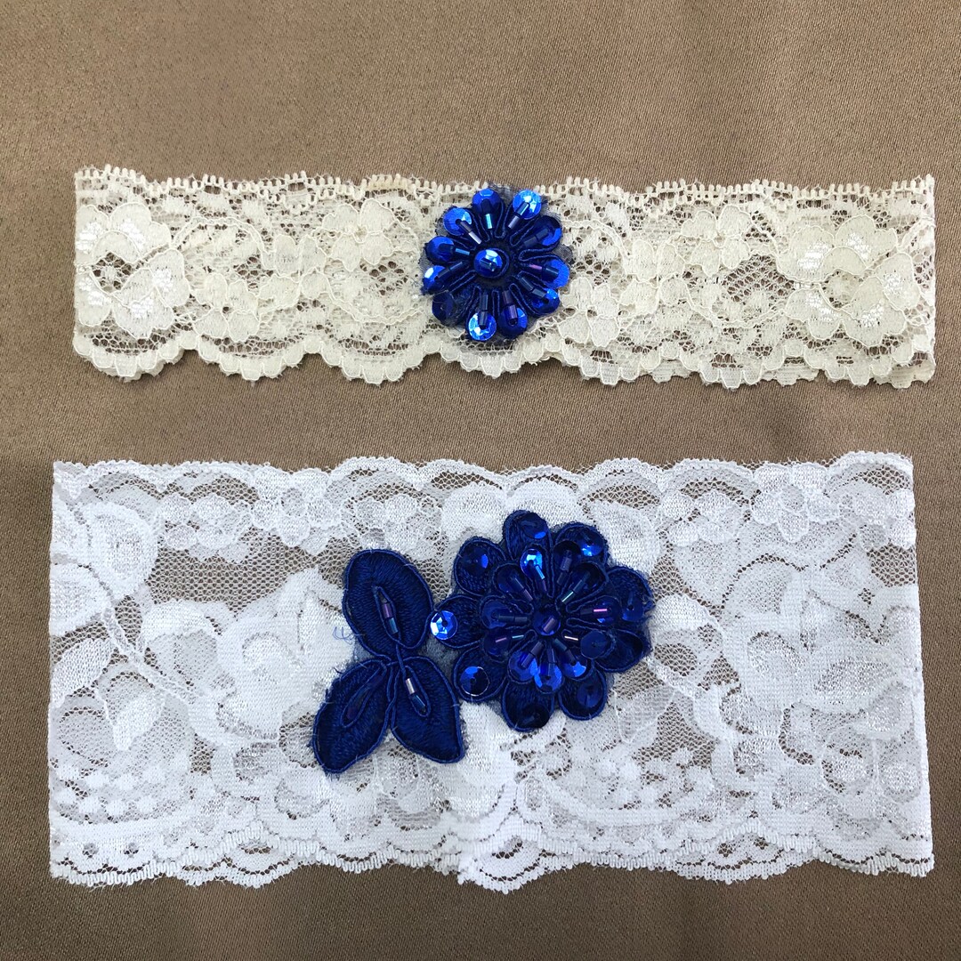 Ivory or White/off White Stretch Lace Garter, Royal Blue Sequin ...