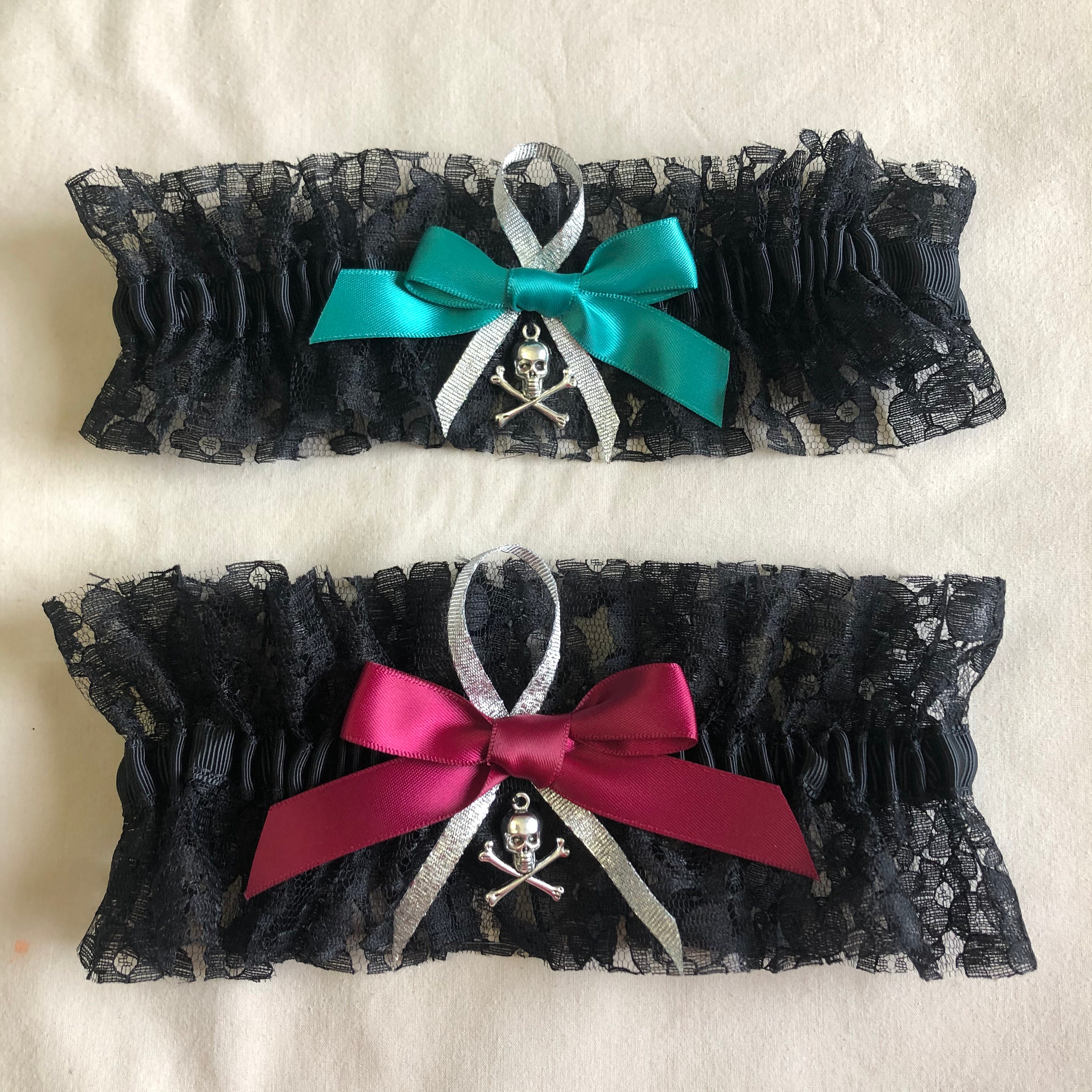 Black Garters With Your Choice of Ribbon Colors Bride Pirate - Etsy