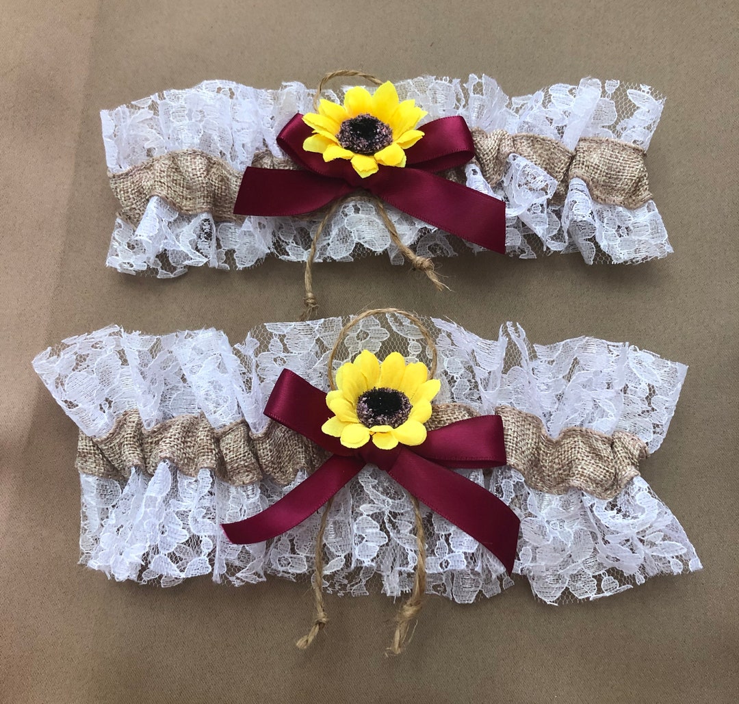 Burgundy, Burlap, Sunflower Lace Garter, Boho Garter, Vintage Garter ...