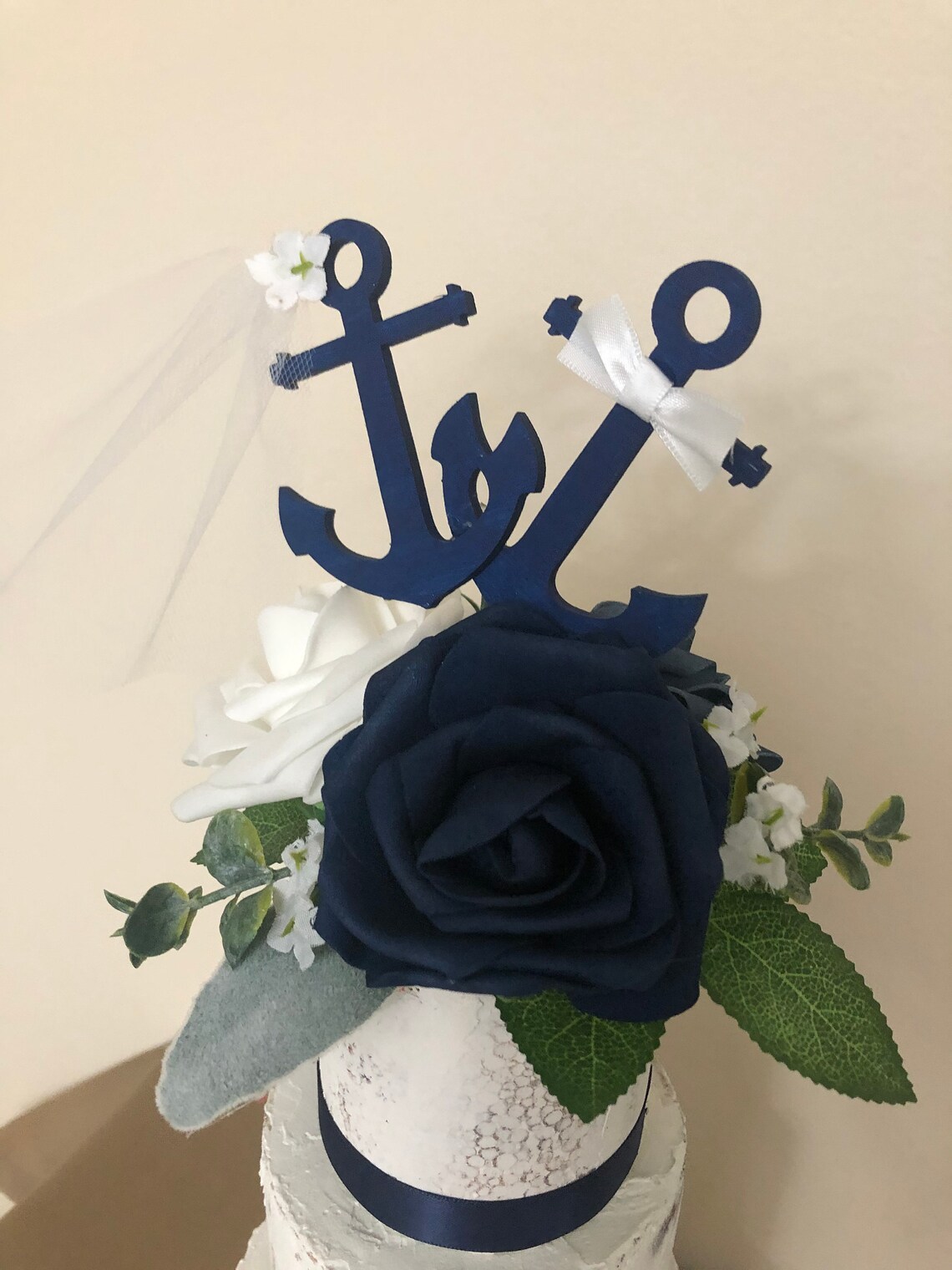 Nautical Navy Blue Slate Blue & White Cake Topper Wedding - Etsy
