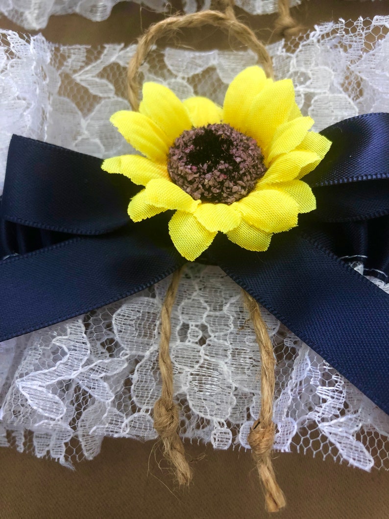 Sunflower Navy Jute and Lace Garters Boho Garters Country | Etsy