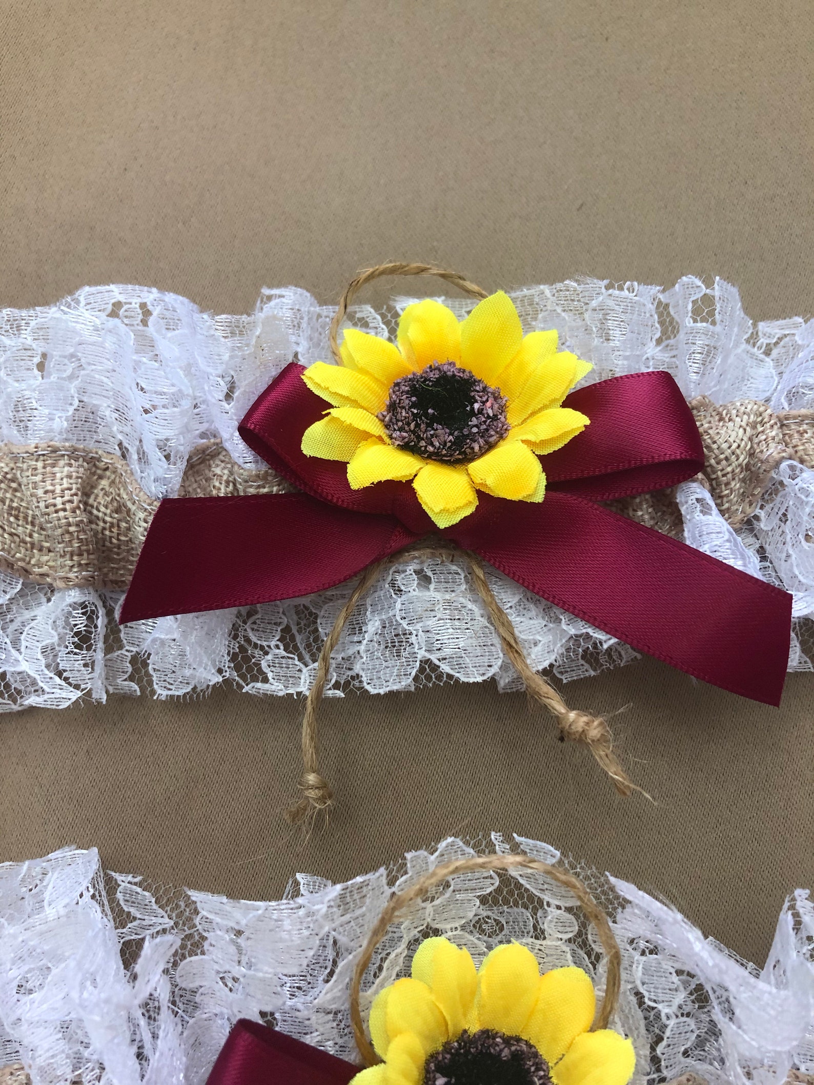 Burgundy Burlap Sunflower Lace Garter Boho Garter Vintage | Etsy