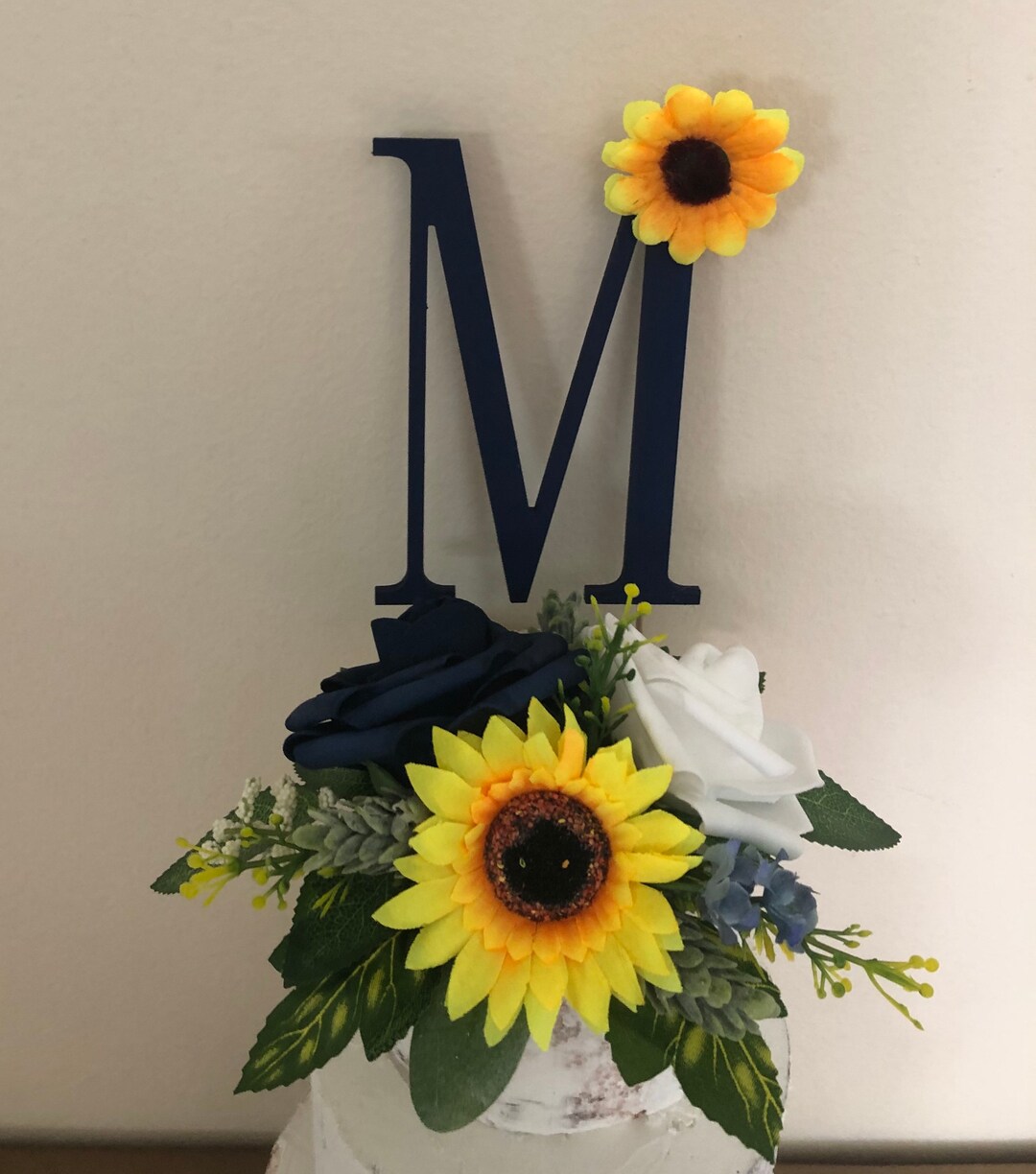 Personalized Wooden Cake Topper, Sunflower Wedding Initial Cake Topper ...