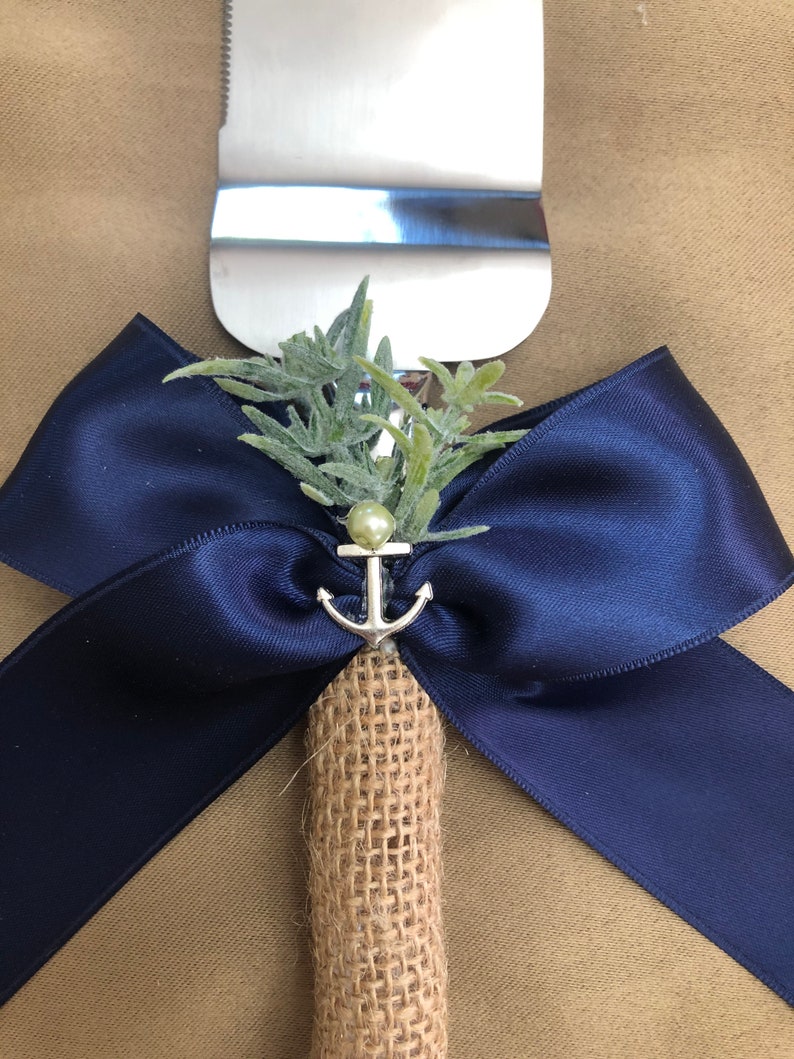 Nautical Navy Blue Burlap Knife Set Navy/burlap Cake Serving - Etsy