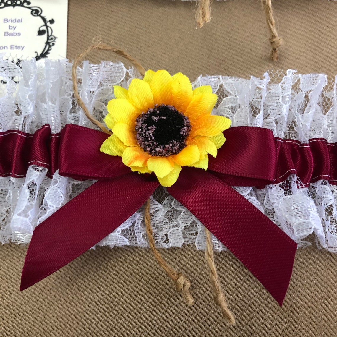 Sunflower Burgundy Jute and Lace Garters Boho Garters - Etsy