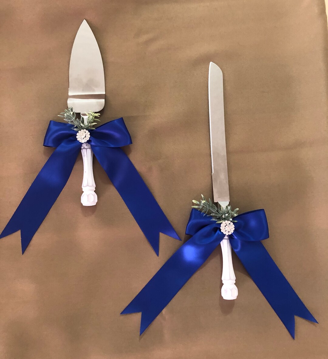 Royal Blue Blue Knife Set, Royal Blue Cake Serving Set, Blue Wedding ...