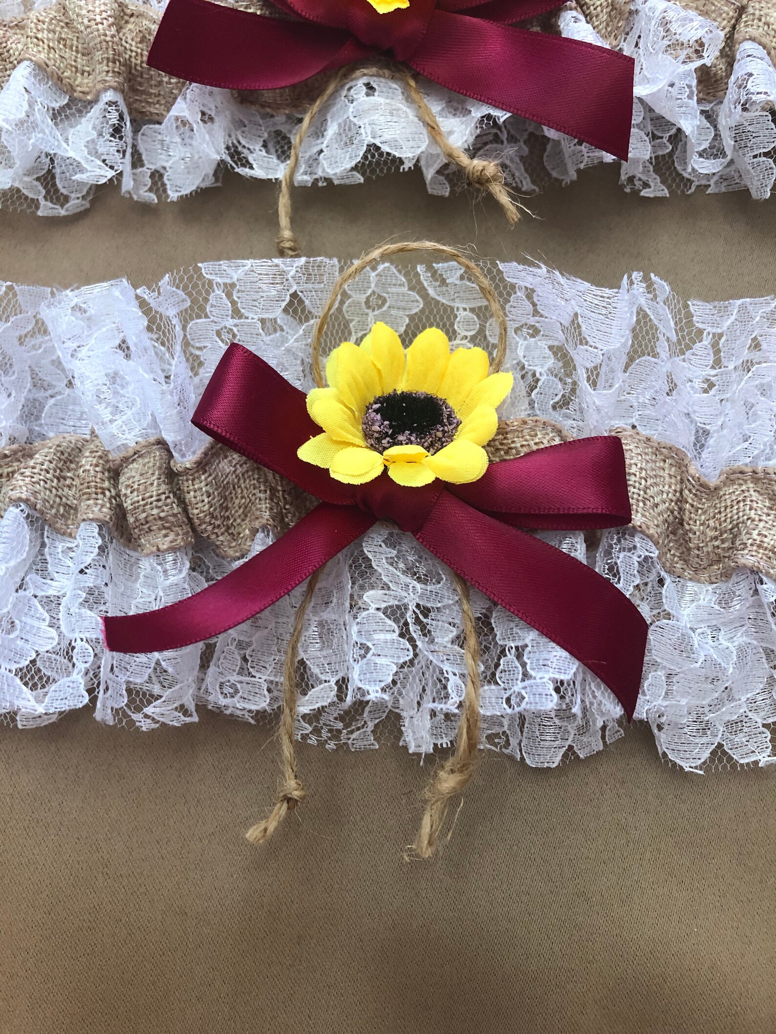 Burgundy Burlap Sunflower Lace Garter Boho Garter Vintage | Etsy