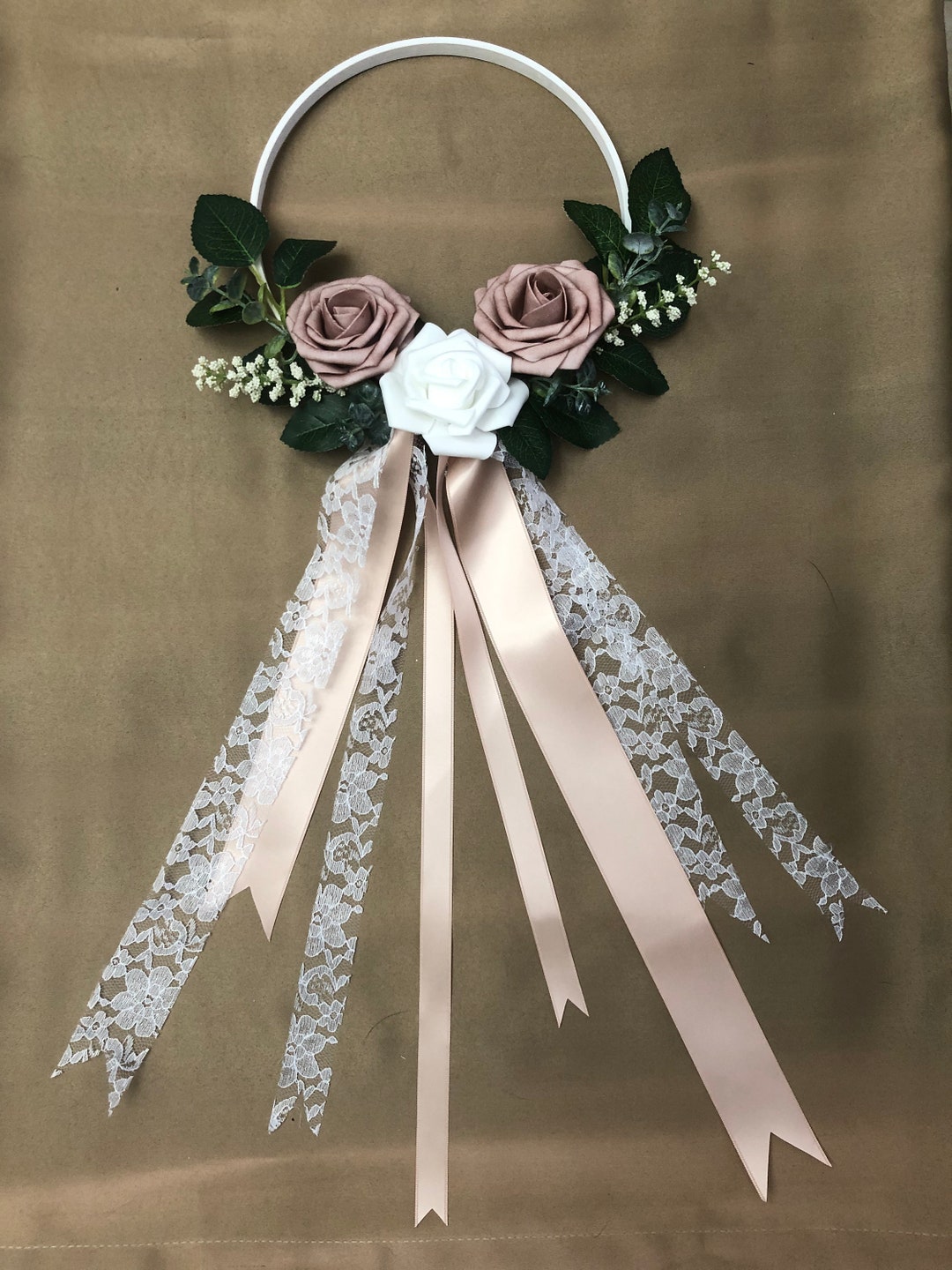 Blush Pink Flower Girl Hoop Wreath, Bridesmaid Hoop Bouquet, Boho ...