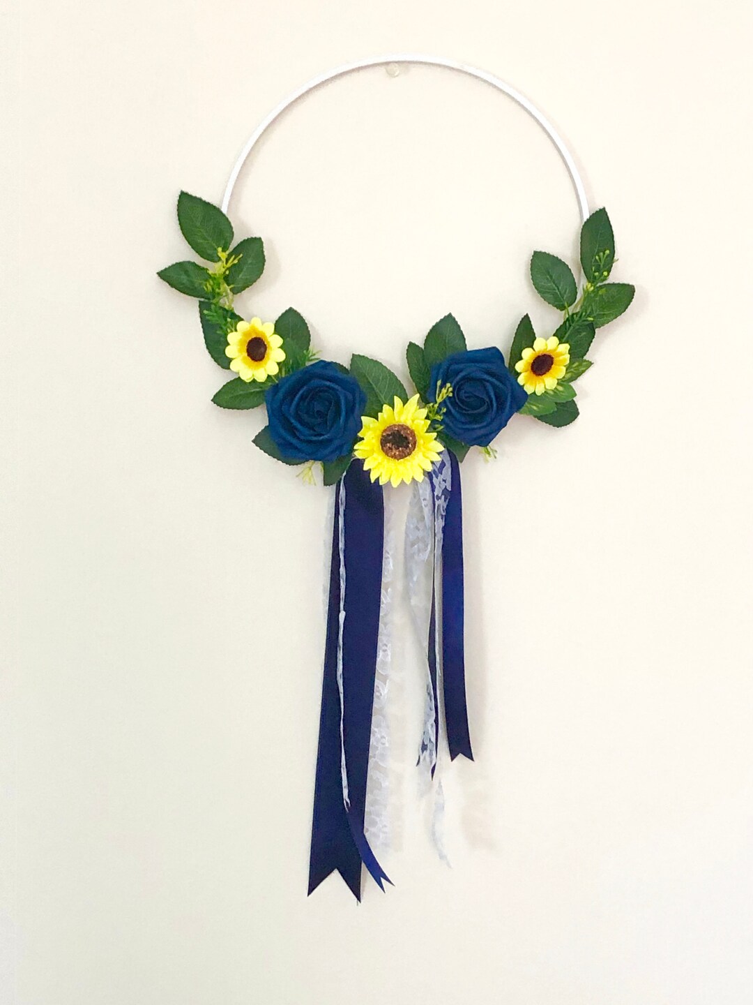 Sunflower/navy Flower Girl Hoop Wreath, Bridesmaid Hoop Bouquet ...