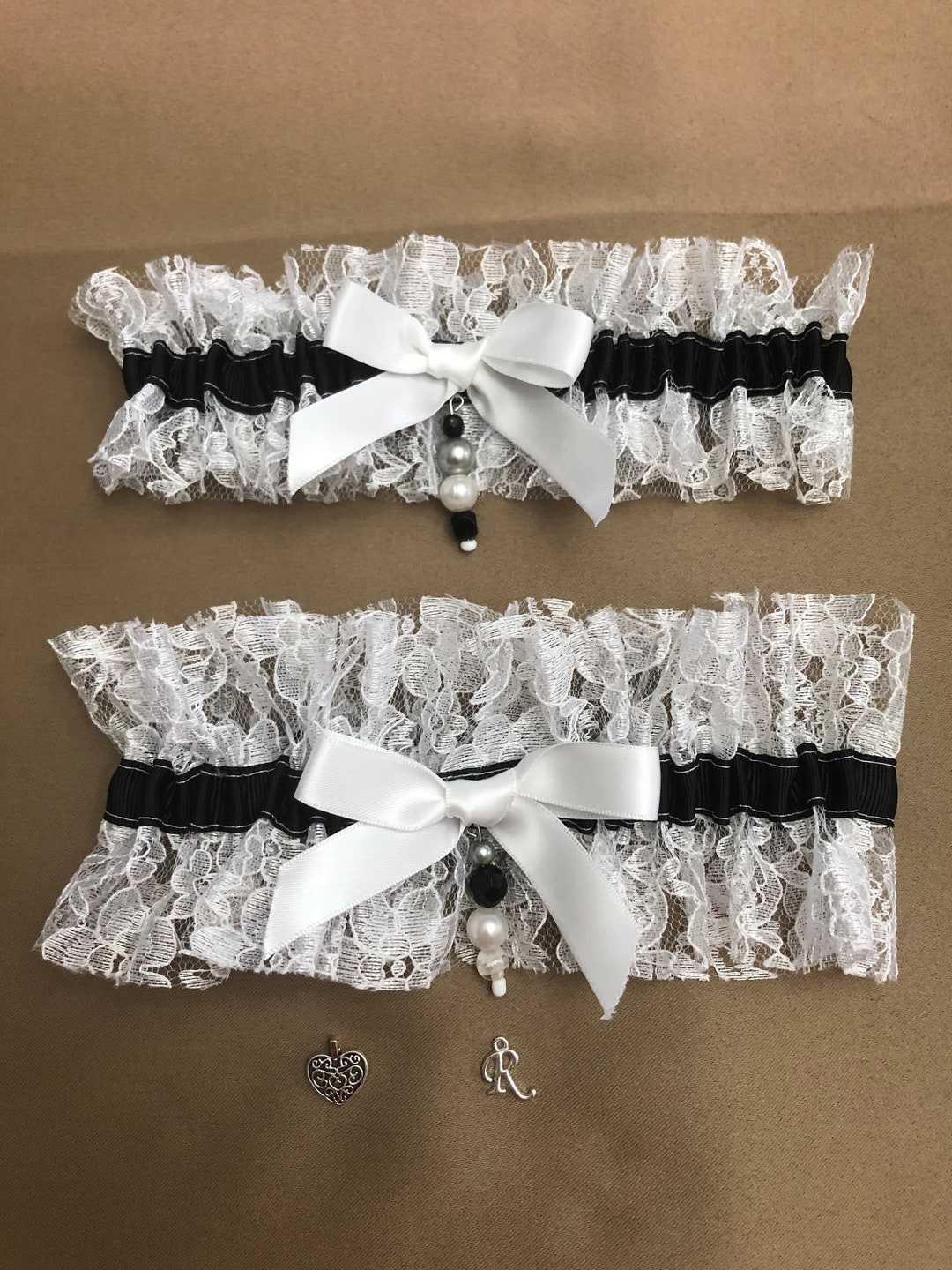 Black, Silver, White Garters, Wedding Garter, Bridal Garter, Accented ...