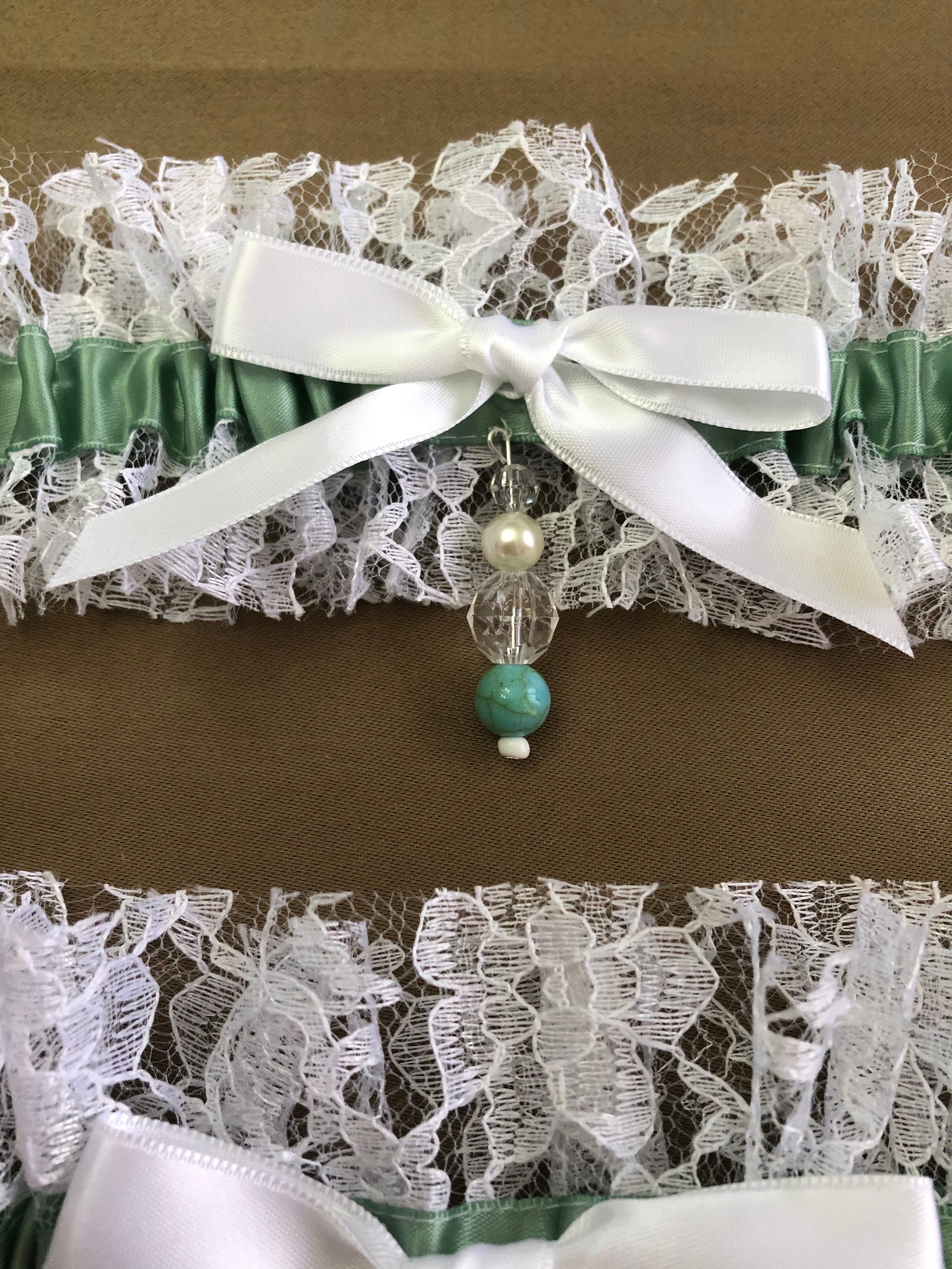 Sage Green Garters Custom Garter Sage Green White Wedding - Etsy