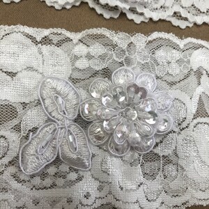Bridal White Stretch Lace Garter, White Sequin Appliqués, White Wedding ...