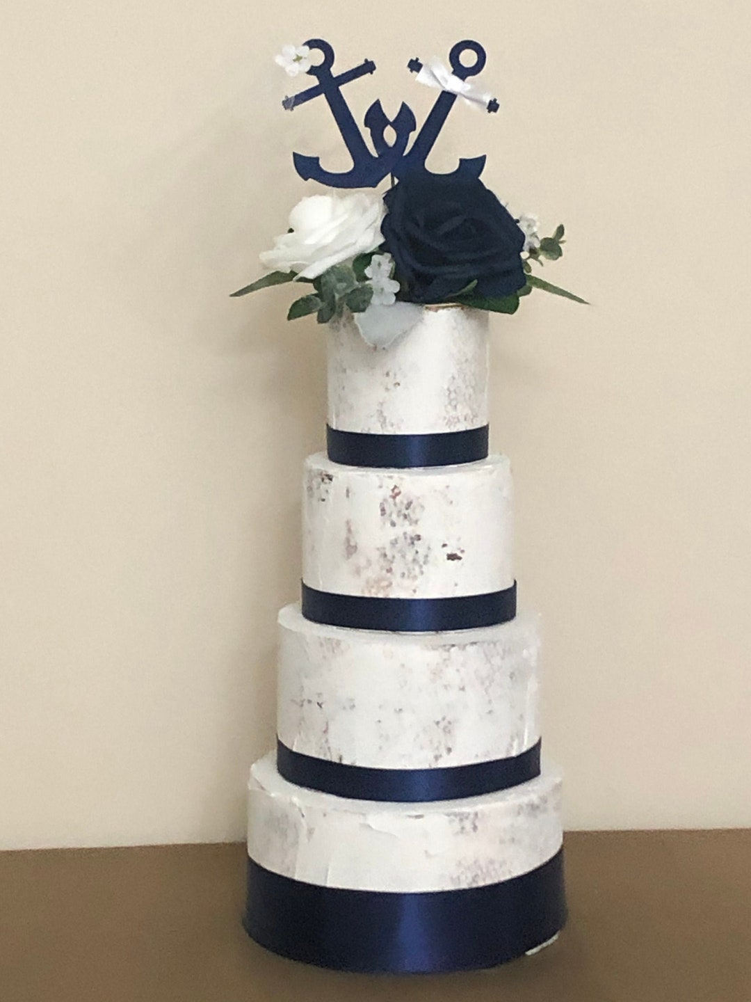 Nautical, Navy Blue, Slate Blue & White Cake Topper, Wedding Cake ...