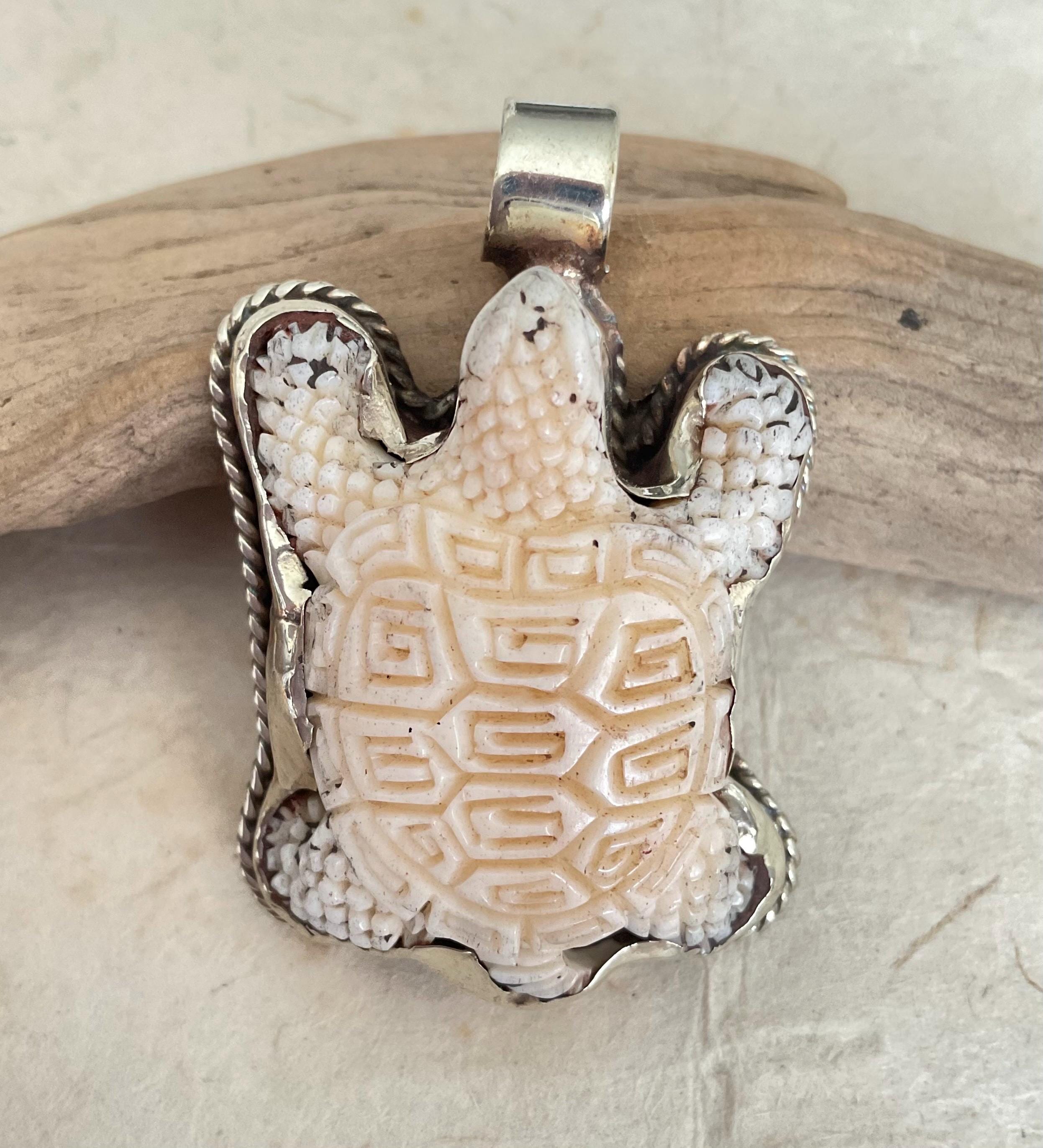 Carved Bone Turtle Pendant With Handcrafted Tibetan Repouse Silver ...
