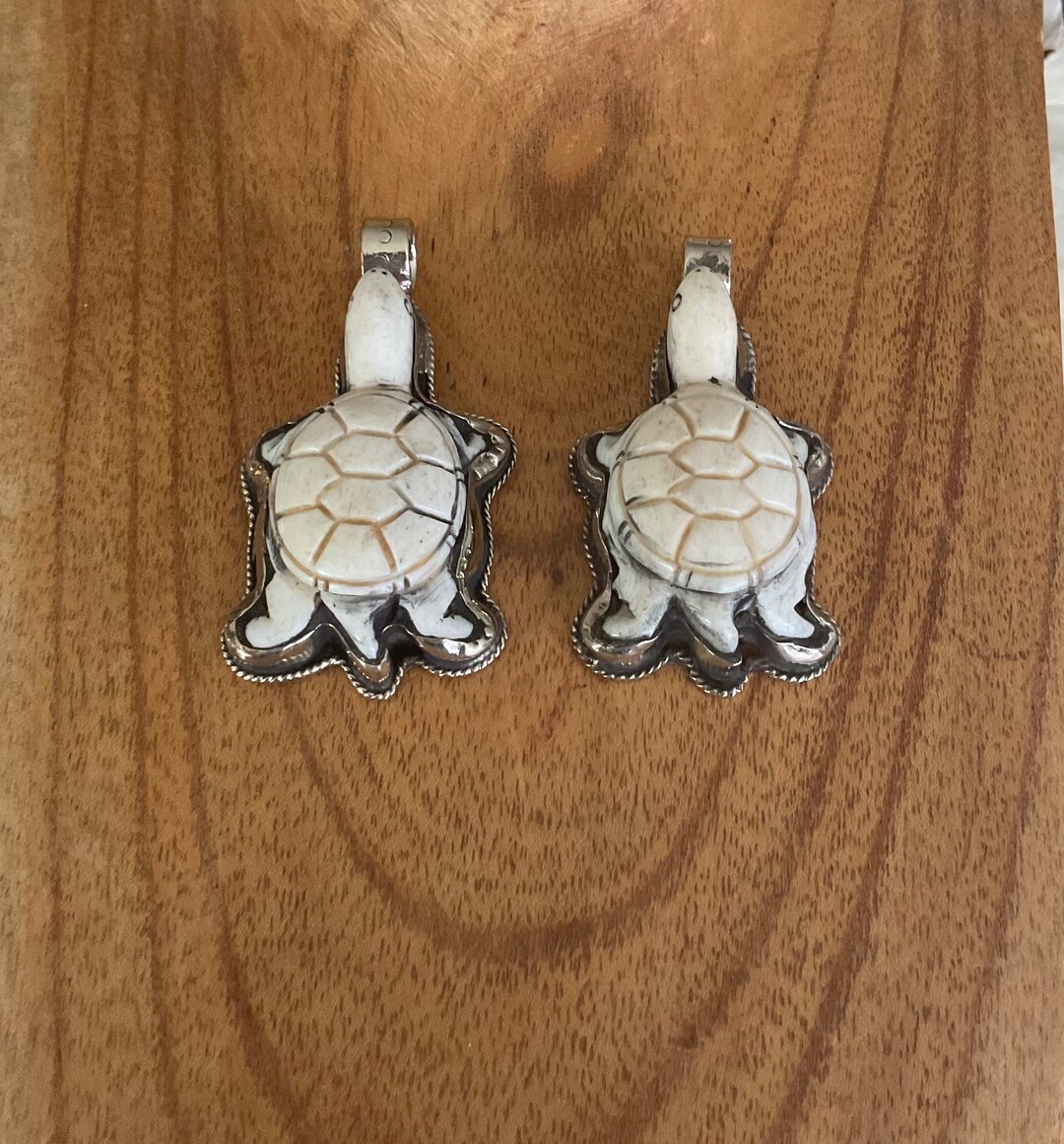 Carved Bone Turtle Pendant With Handcrafted Tibetan Silver/ Nepal ...