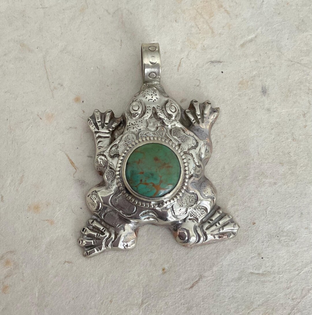 Handcrafted Frog Pendant With Tibetan Silver and Turquoise/ Animal ...