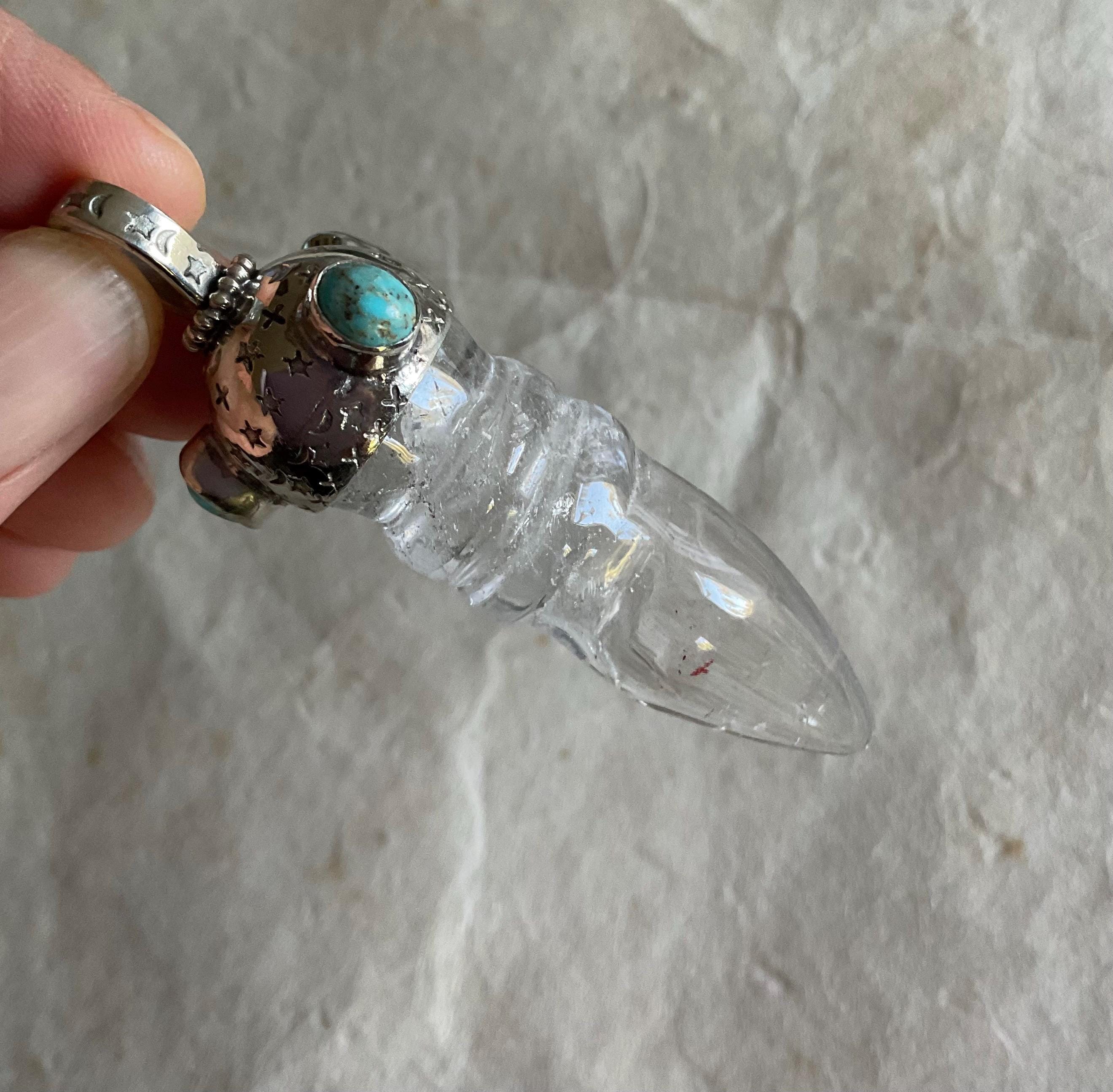 Clear Quartz Crystal Phurpa With Silver and Turquoise Stones Pendant ...