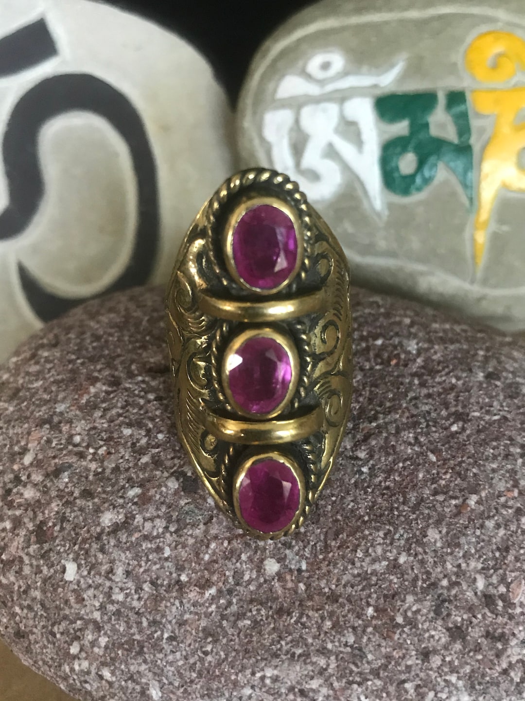 Hand Carved Adjustable Tibetan Ring With Different Stones - Etsy