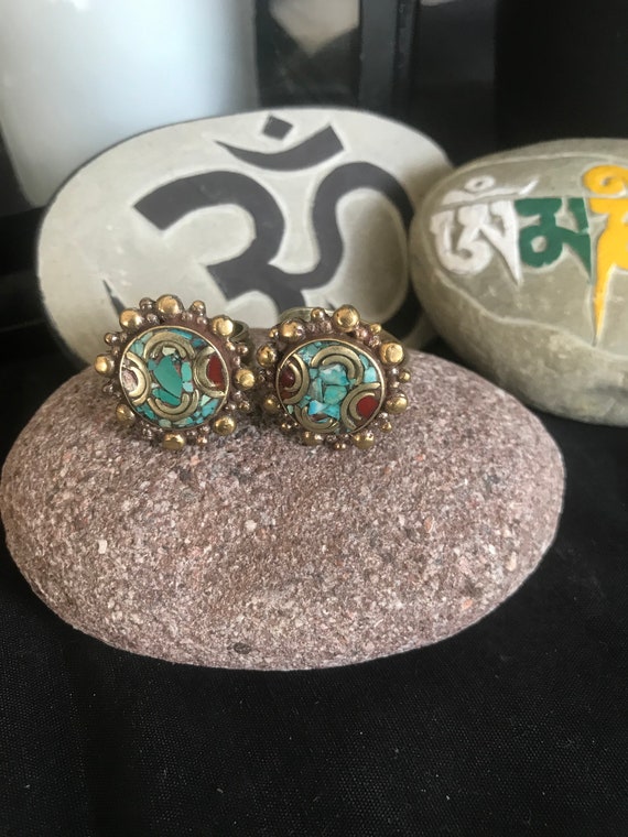 Tibetan Metal Ring With Turquoise and Coral Chips Inlaid | Etsy