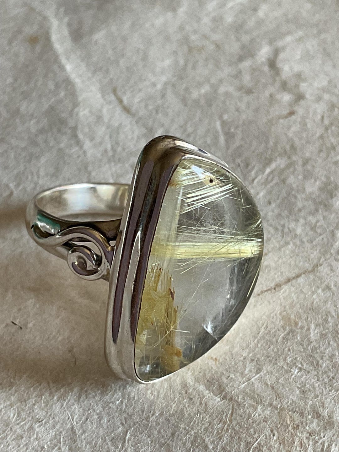 Golden Rutilated Quartz Ring With Sterling Silver/ Handmade/ Healing ...