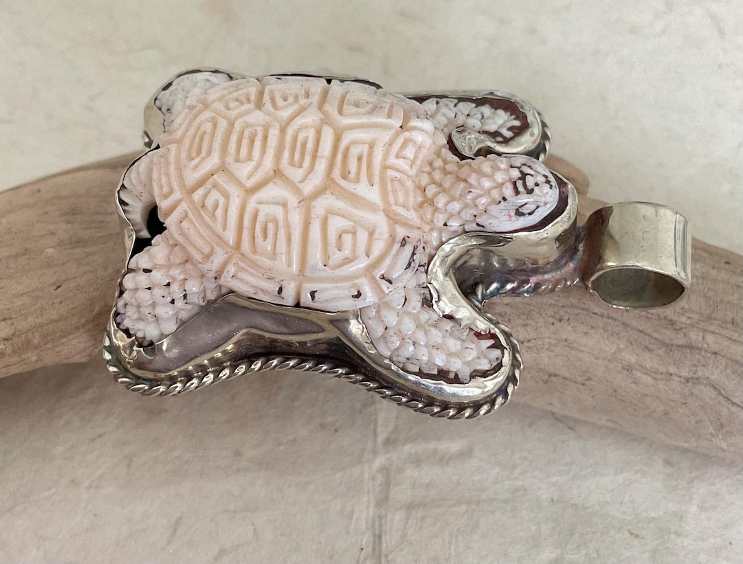 Carved Bone Turtle Pendant With Handcrafted Tibetan Repouse Silver ...