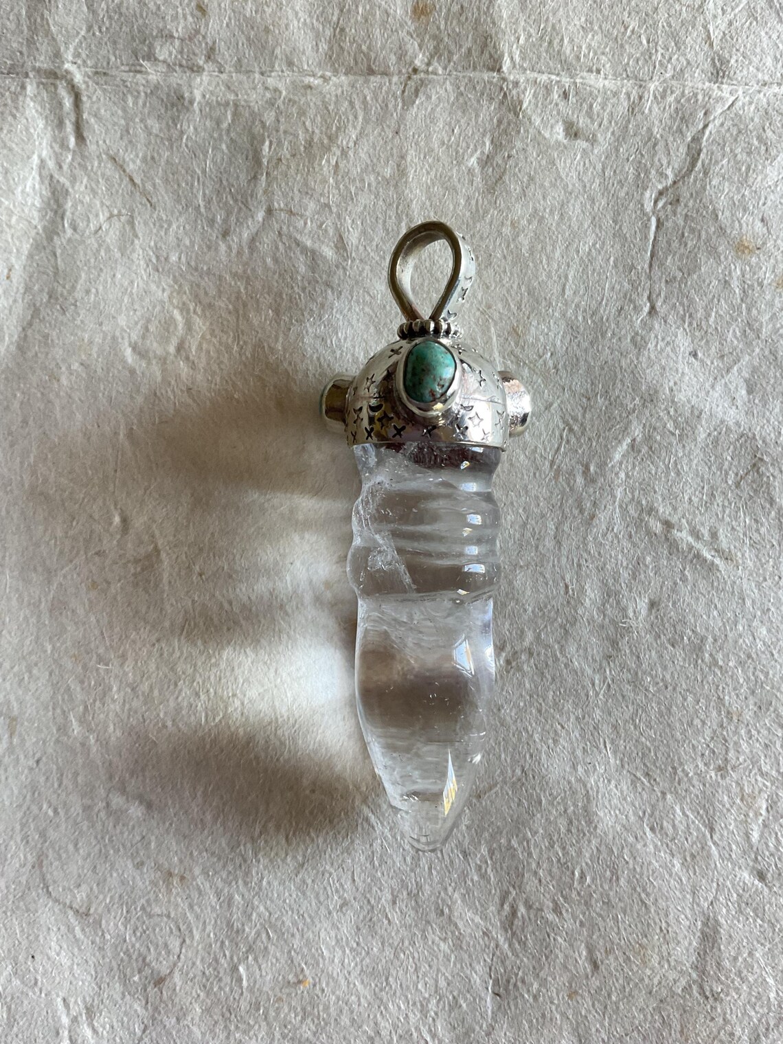 Clear Quartz Crystal Phurpa With Silver and Turquoise Stones Pendant ...