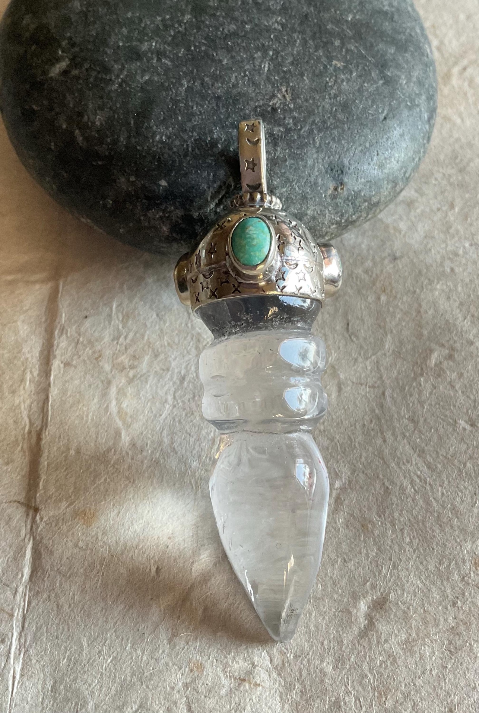 Clear Quartz Crystal Phurpa With Silver and Turquoise Stones Pendant ...