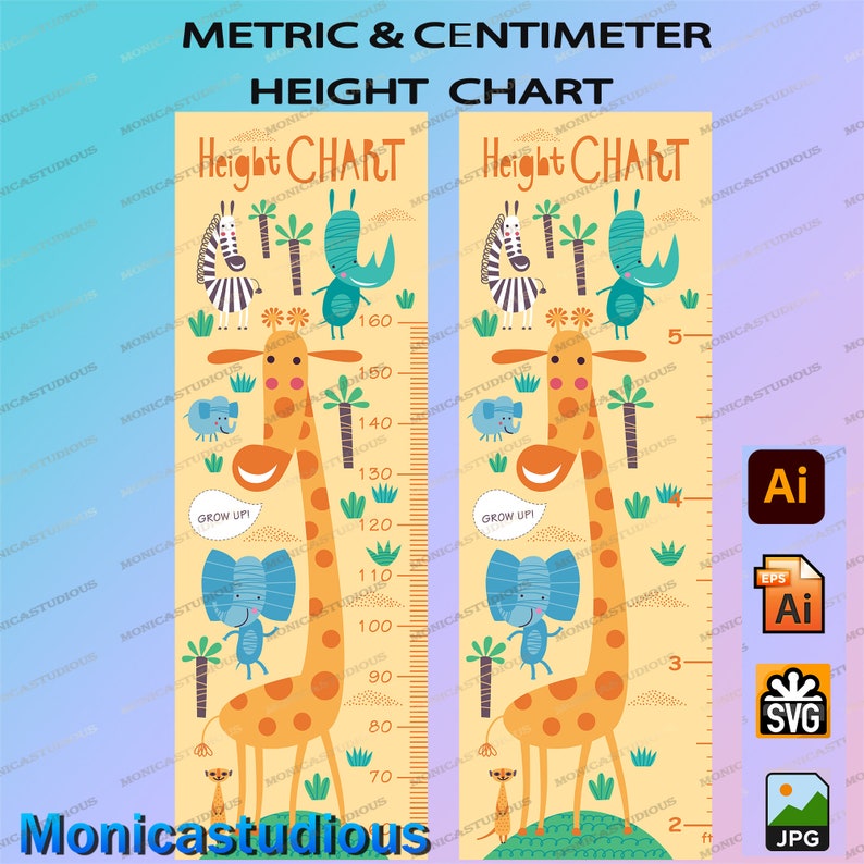Kid Height Chart Vector/cute Growth Chart Digital Print /cartoon ...