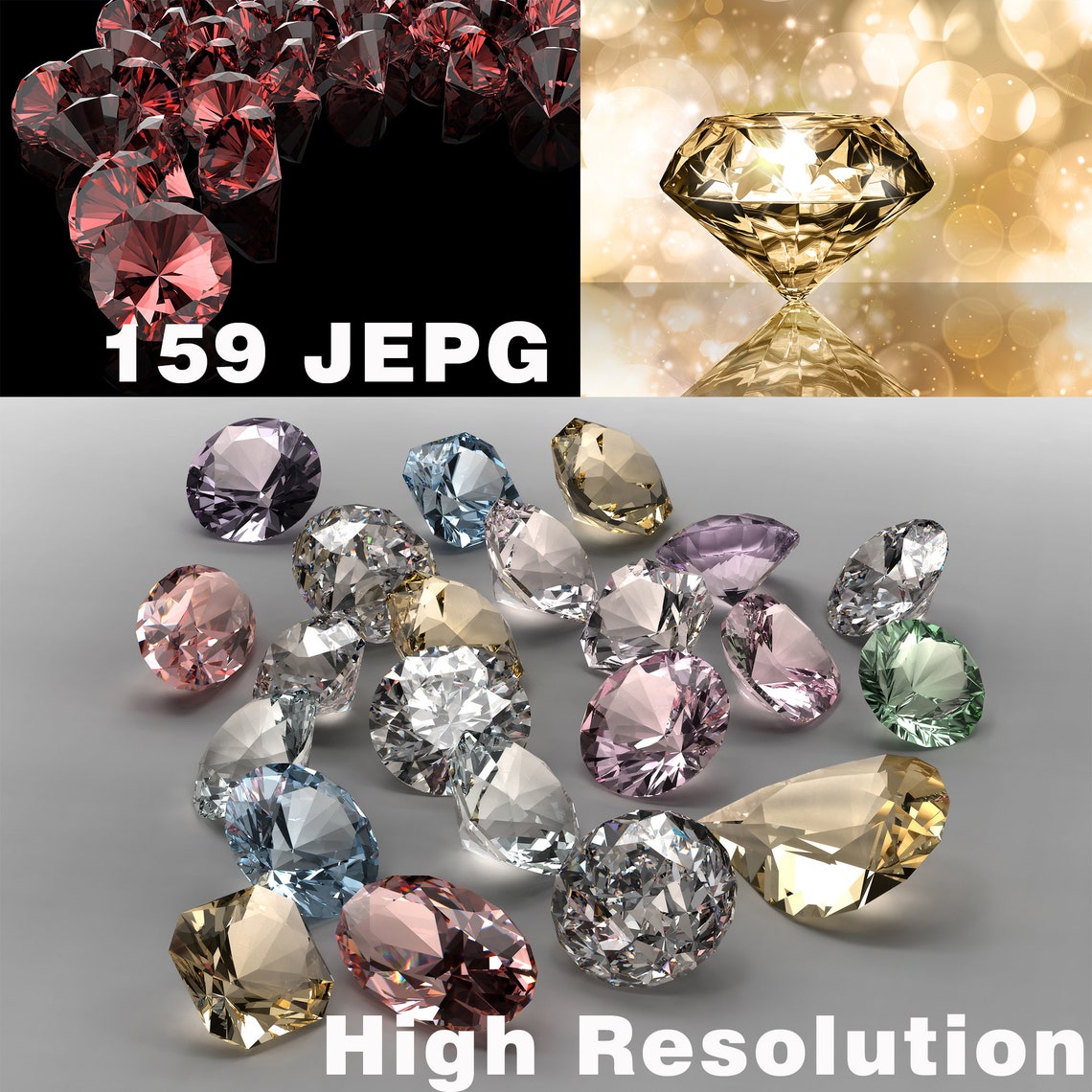 High Resolustion Diamonds Overlays PNG Files Realistic Gems Diamonds ...