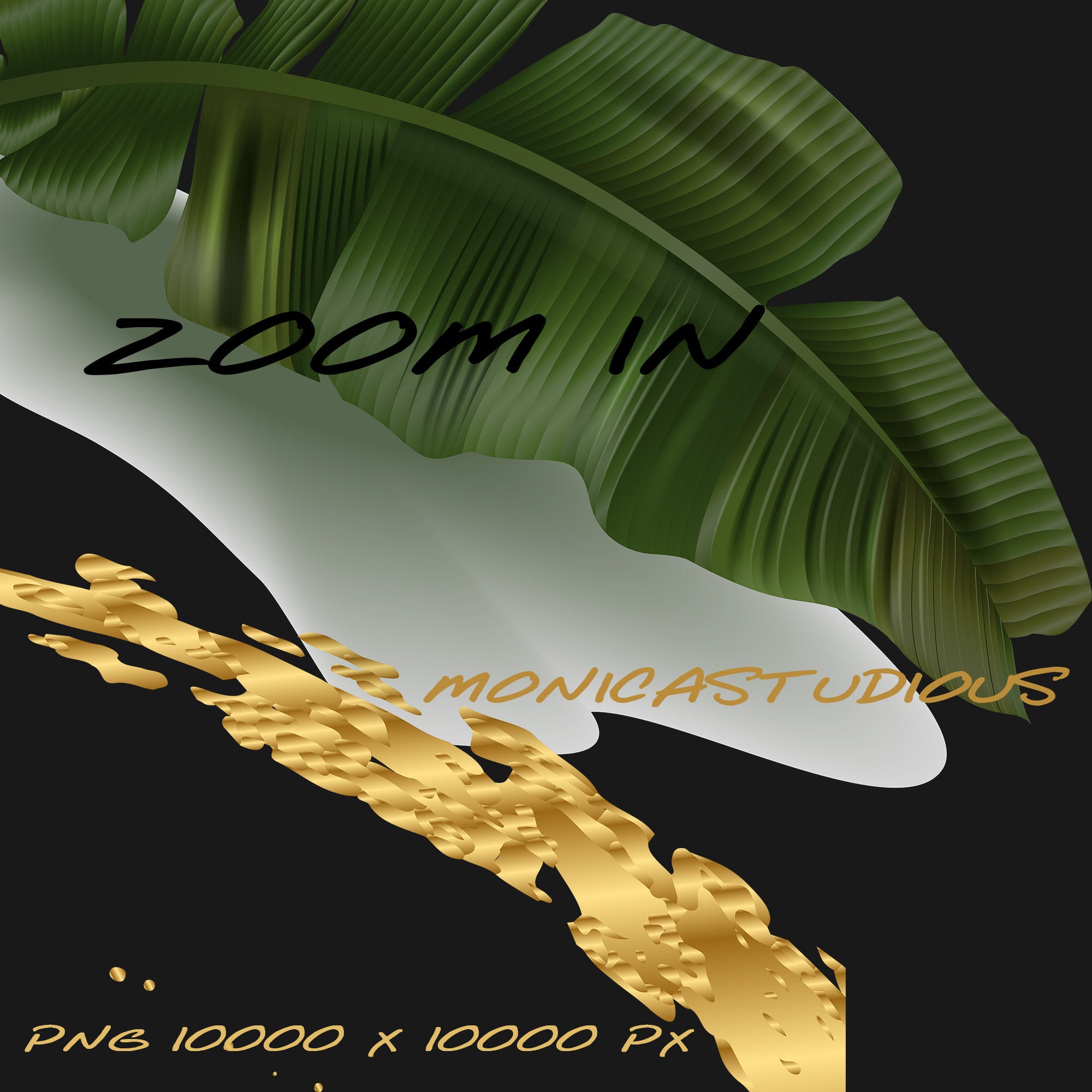 Dark Green and Gold Tropical Leaves Clipart,gold Foil Tropical Leaf PNG ...