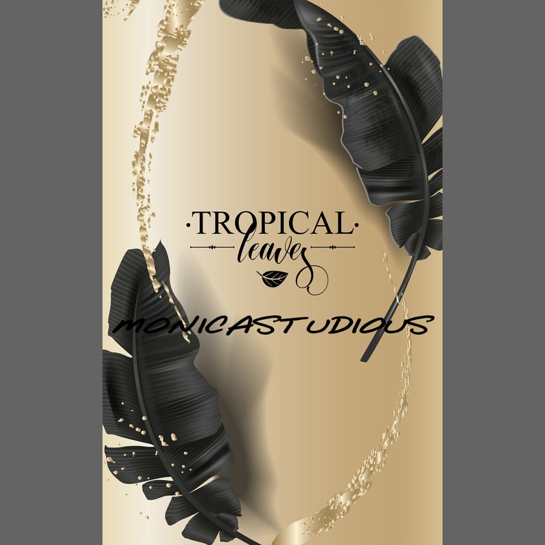 Black and Gold Tropical Leaves Clipart, Gold Foil Tropical Leaf PNG ...