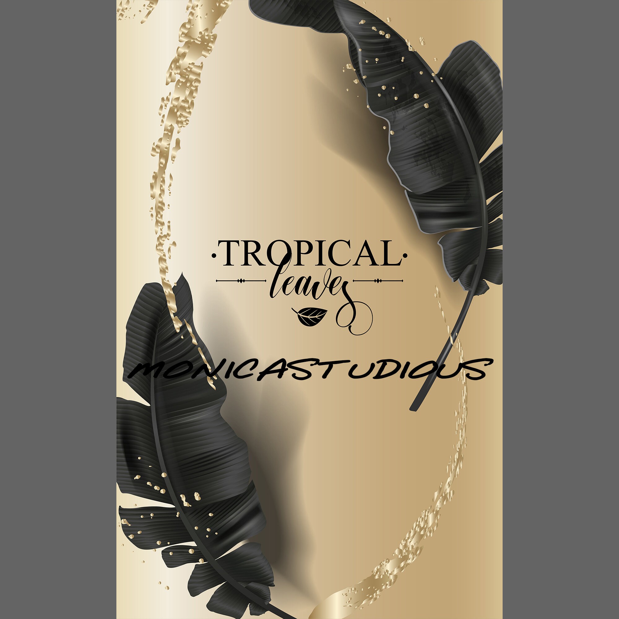 Black and Gold Tropical Leaves Clipart, Gold Foil Tropical Leaf PNG ...